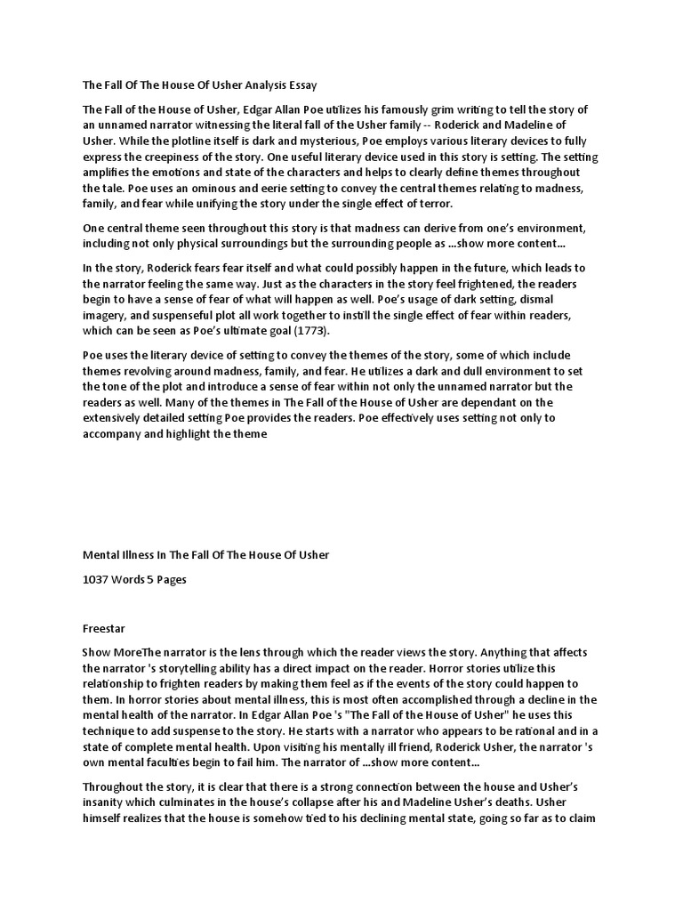 The Fall of The House of Usher Analysis Essay | PDF