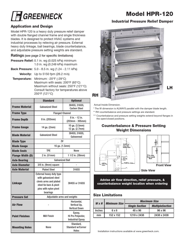 Model HPR-120: Industrial Pressure Relief Damper Application and Design ...