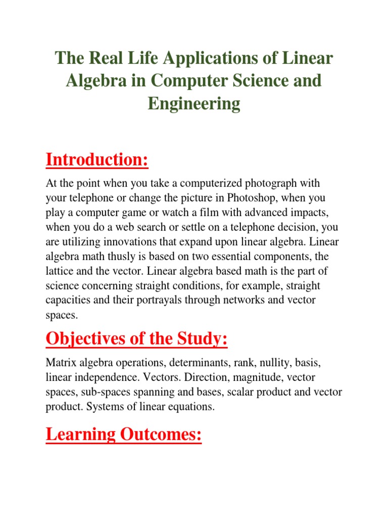 The Real Life Applications of Linear Algebra in Computer Science1 | PDF ...