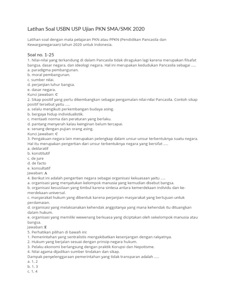 Latihan USP PPKN Kls 12 | PDF | Politik