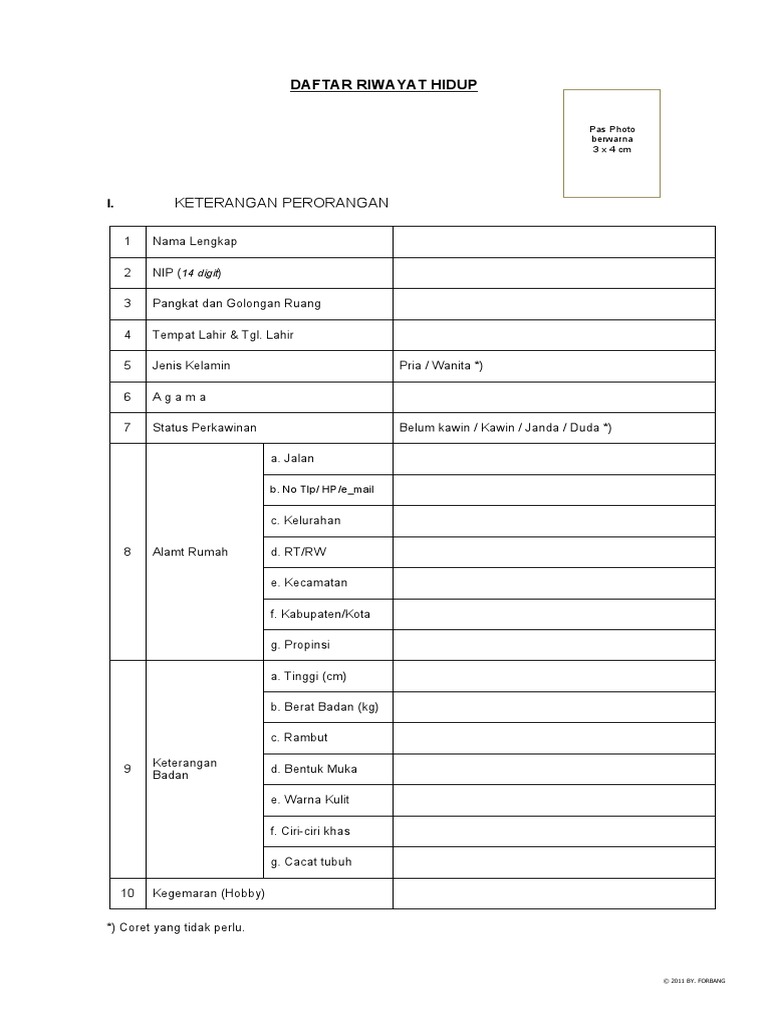 Form Daftar Riwayat Hidup (DRH) | PDF