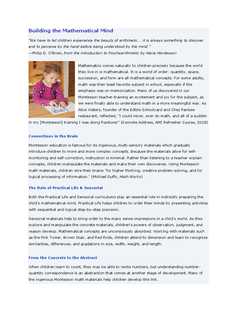 Building The Mathematical Mind-1 | PDF | Montessori Education ...