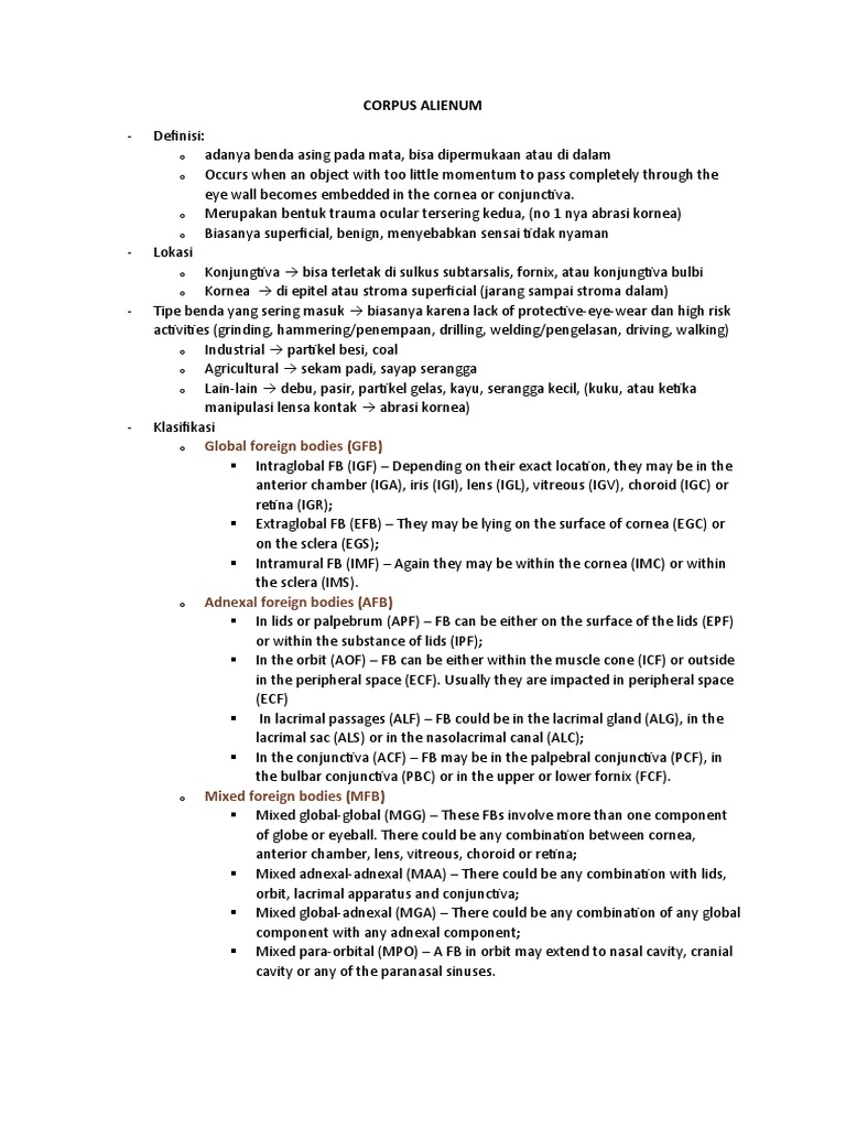 Corpus Alienum - : Global Foreign Bodies (GFB) | PDF | Cornea | Face