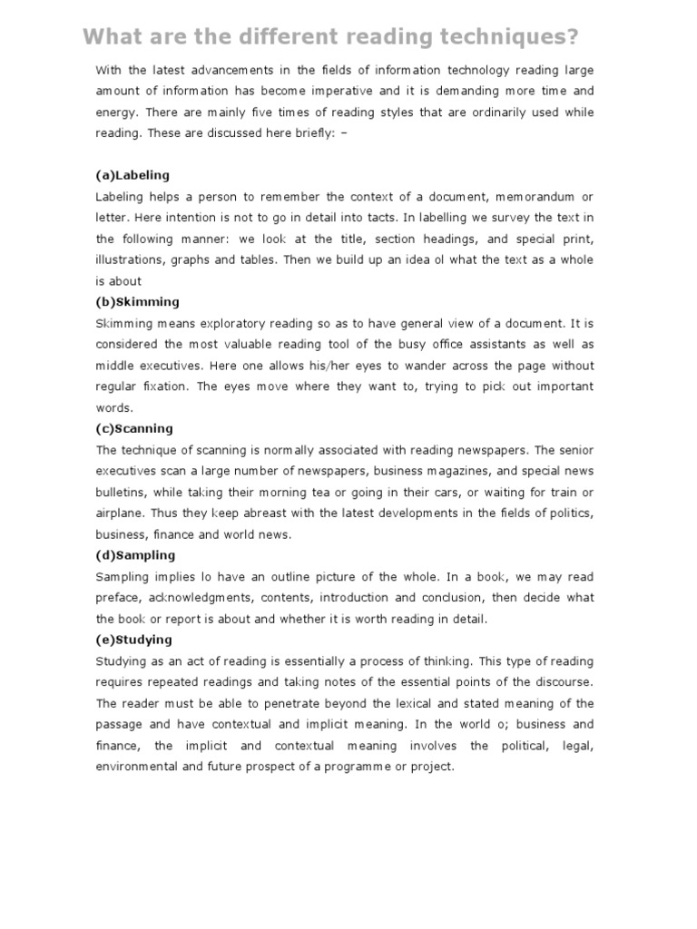 What Are The Different Reading Techniques | PDF