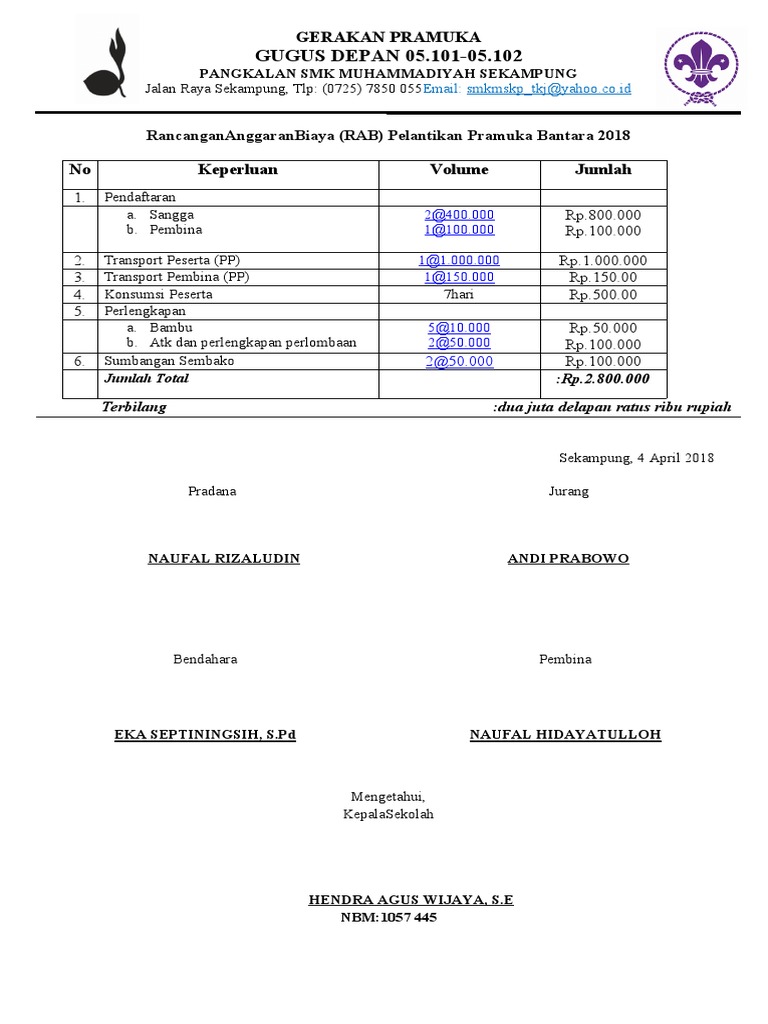 RAB Pelantikan Pramuka Bantara 2018 | PDF