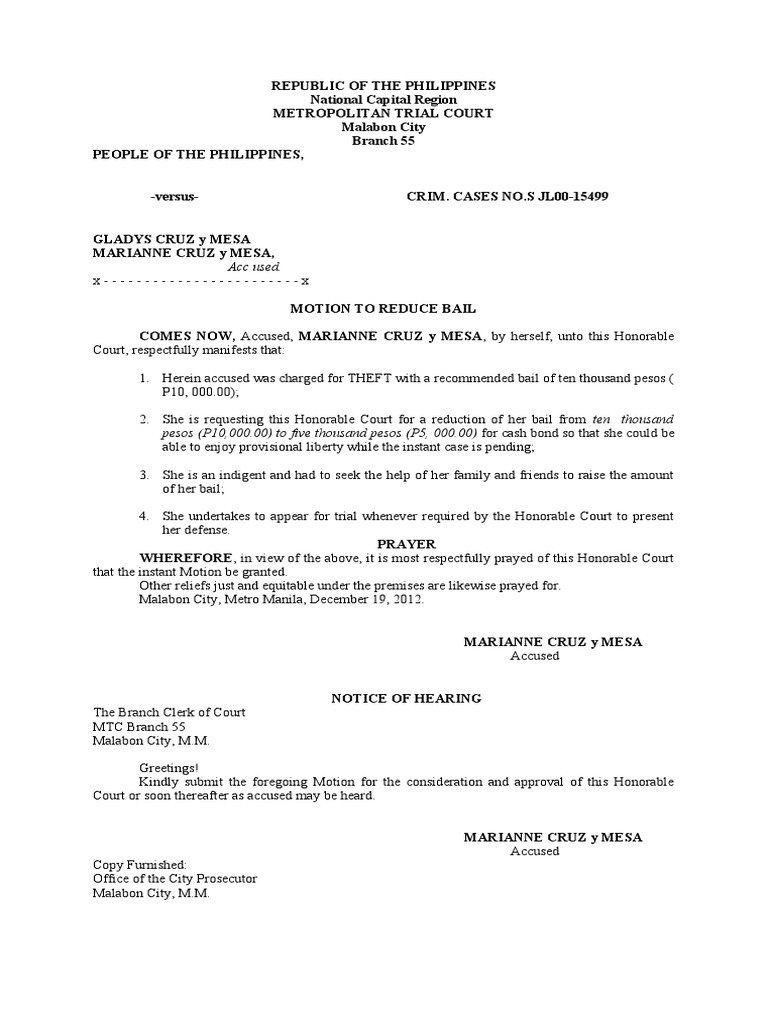 MOTION TO REDUCE - 55 (Zamora) | PDF