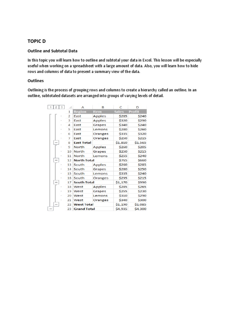 Final Outline and Subtotal | PDF | Microsoft Excel | Worksheet