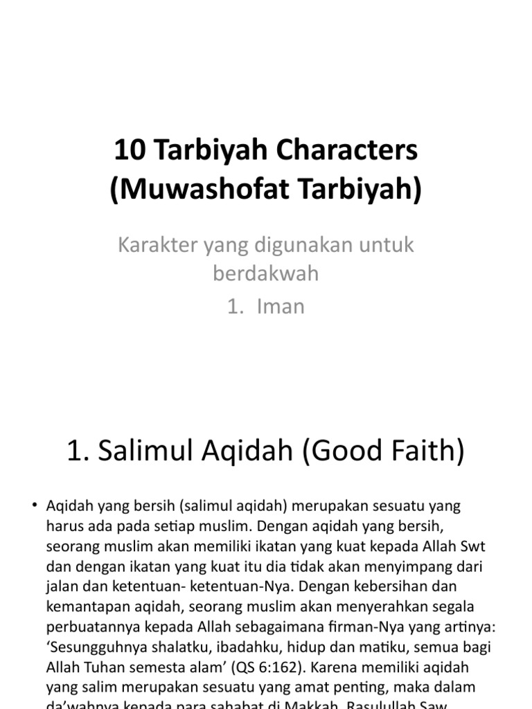 10 Tarbiyah Characters (Muwashofat) | PDF