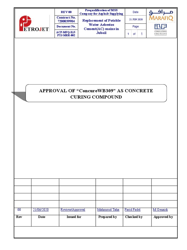 Approval of - Concurewb309-As Concrete Curing Compound | PDF | Concrete ...
