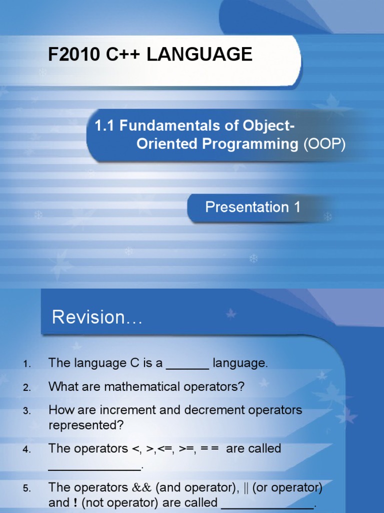F2010 C Language 1 1 Fundamentals Of Object Oriented Programming Oop Pdf Object