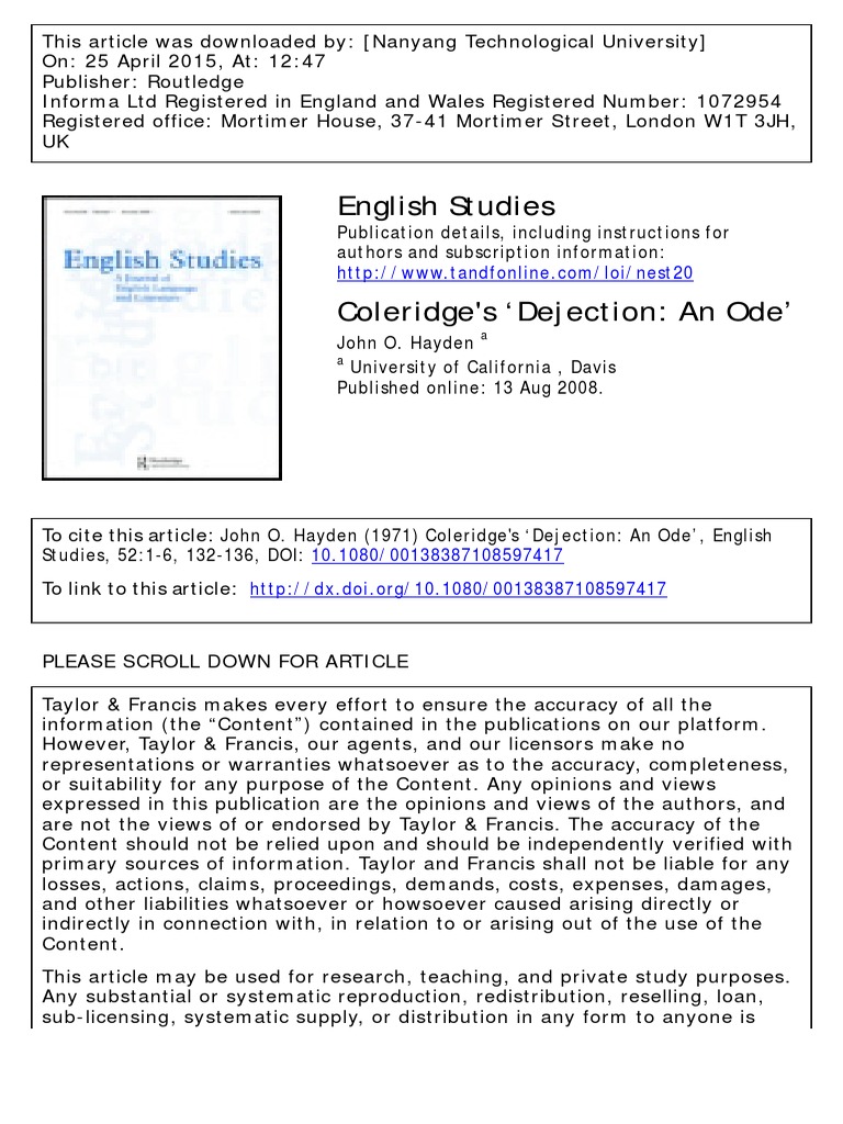 John O. Hayden, Dejection | PDF | Samuel Taylor Coleridge | William ...