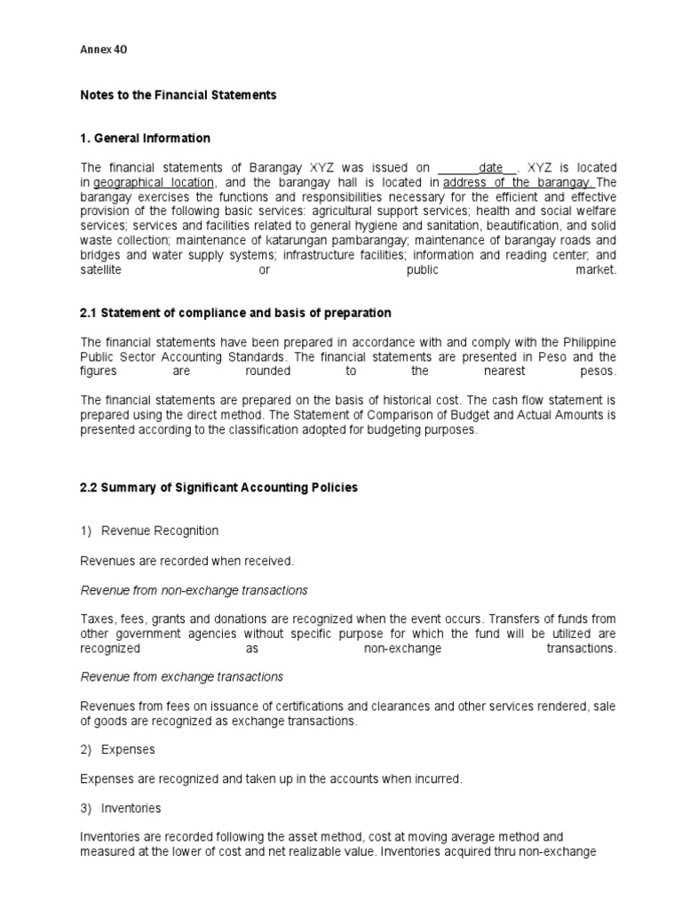 Notes To The Financial Statements: Revenue From Non-Exchange ...