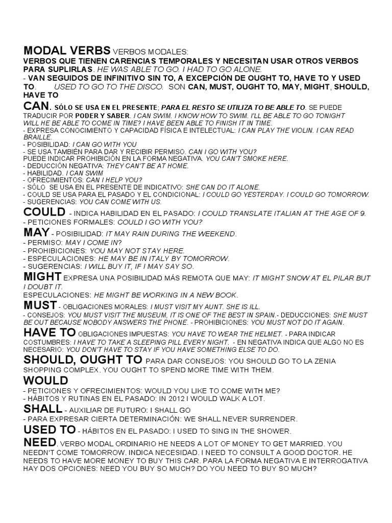 Modal Verbs Verbos Modales | PDF | Morphology | Language Mechanics