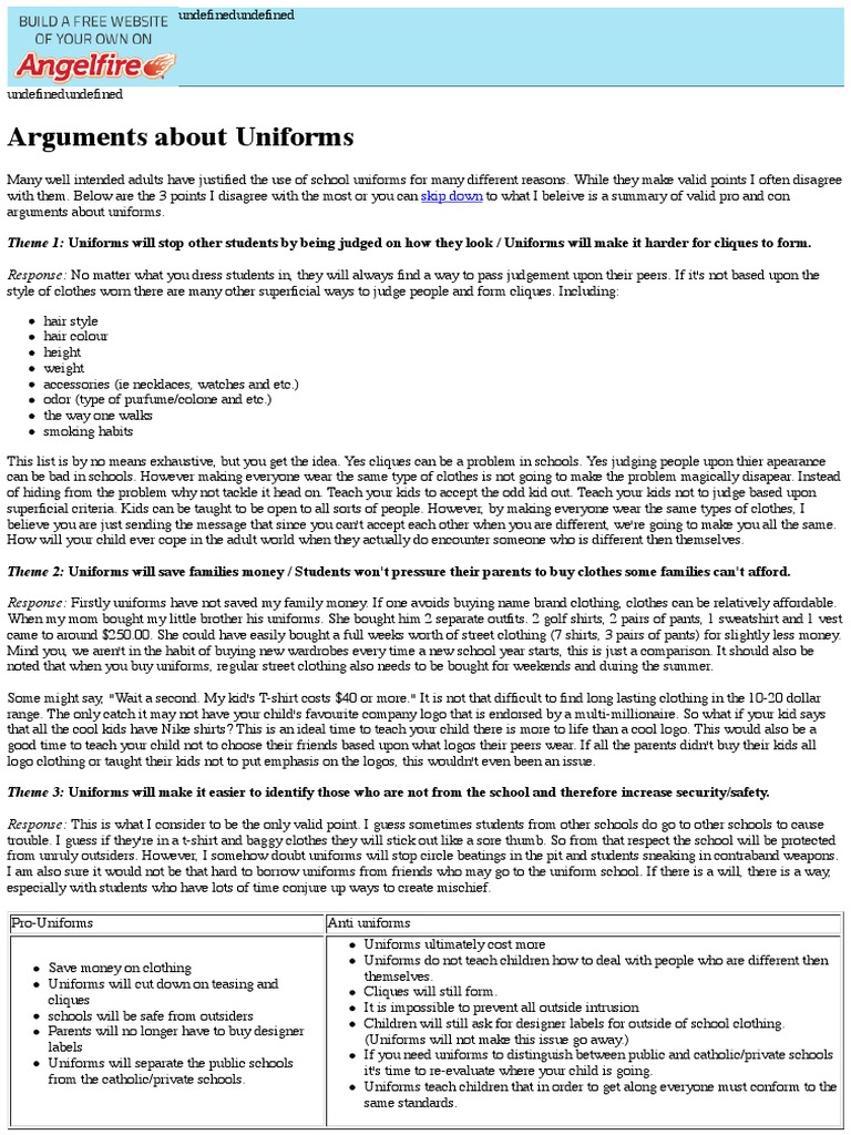 Arguments Against School Uniforms | PDF | Clothing