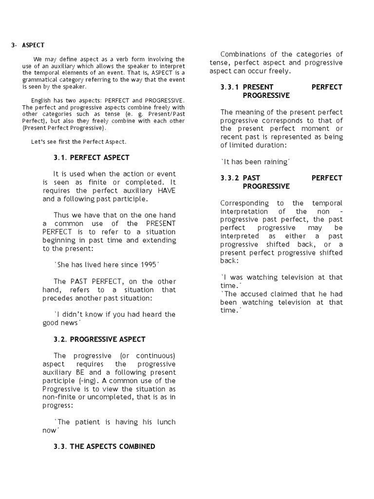 Present Perfect. Past Perfect. Aspect | PDF | Perfect (Grammar) | Syntax