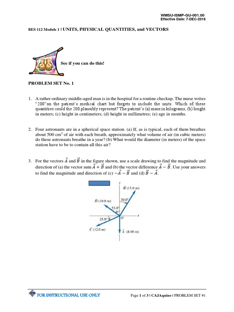 Units, Physical Quantities, and Vectors: BES 112 Module 1 | PDF | Euclidean Vector | Physical ...