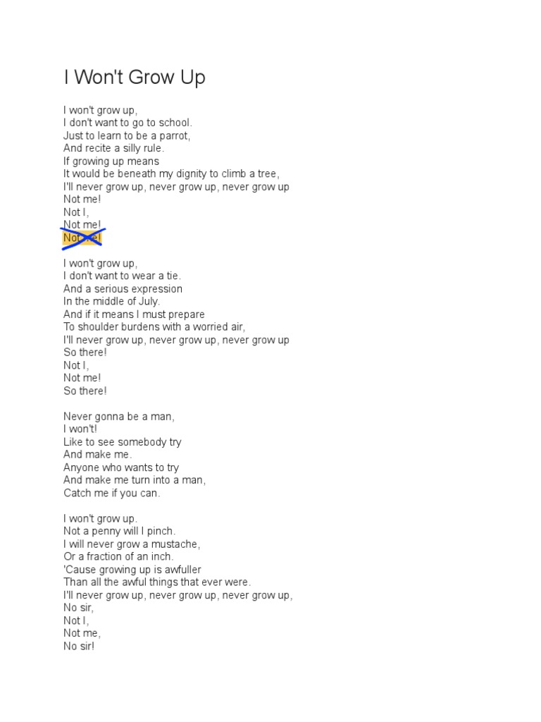 I Wont Grow Up CORRECT Lyrics | PDF