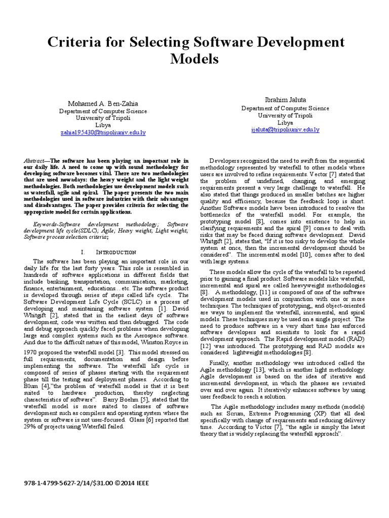 Paper 2 - Criteria For Selecting Software Development Models | PDF ...