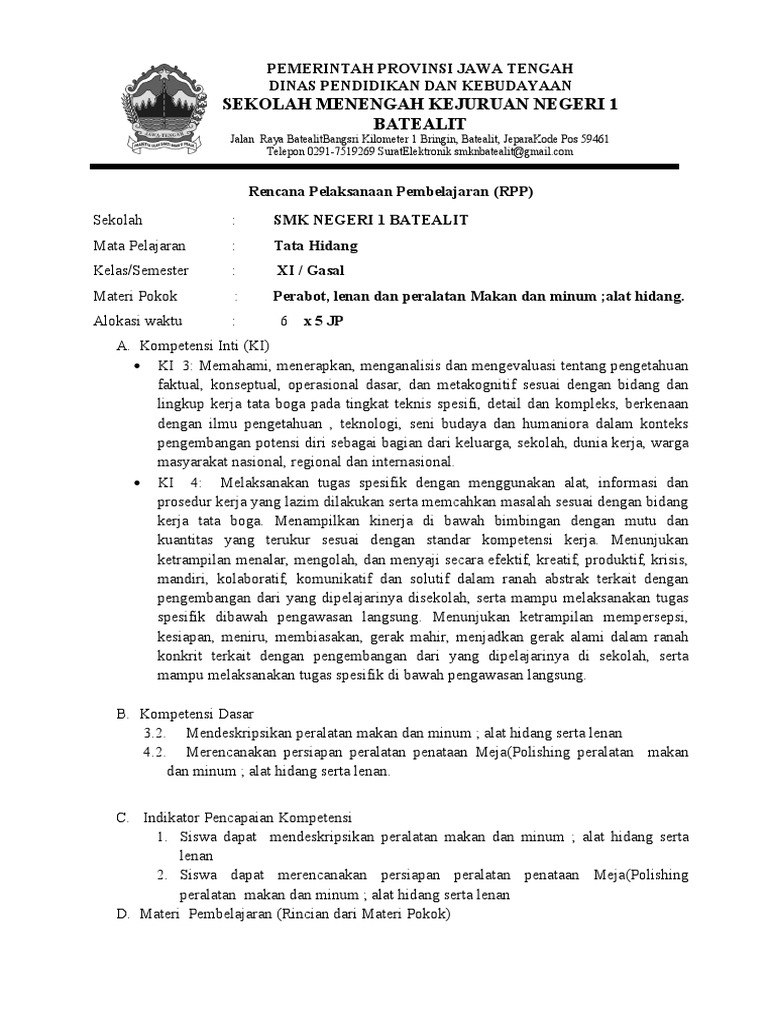 RPP Tata Hidang SMK Batealit | PDF