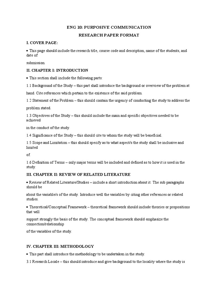Eng 10: Purposive Communication Research Paper Format: I. Cover Page ...