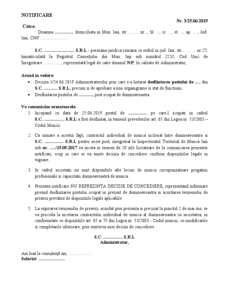 3.notificare Desfiintare Post | PDF
