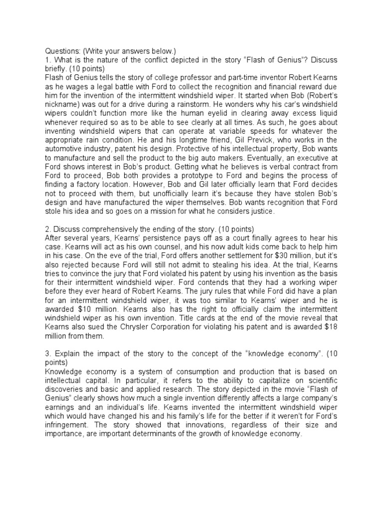 Flash of Genius Movie Questions and Answers | PDF | Patent | Business