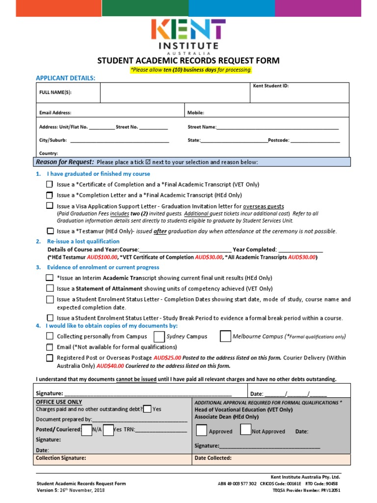 FORM - Student Academic Records Request Form V5 26 Nov 2018 EDITABLE ...