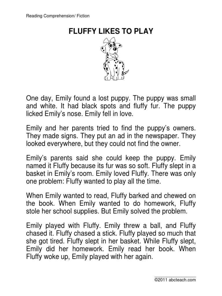 Fluffy Likes To Play: Reading Comprehension/ Fiction | PDF