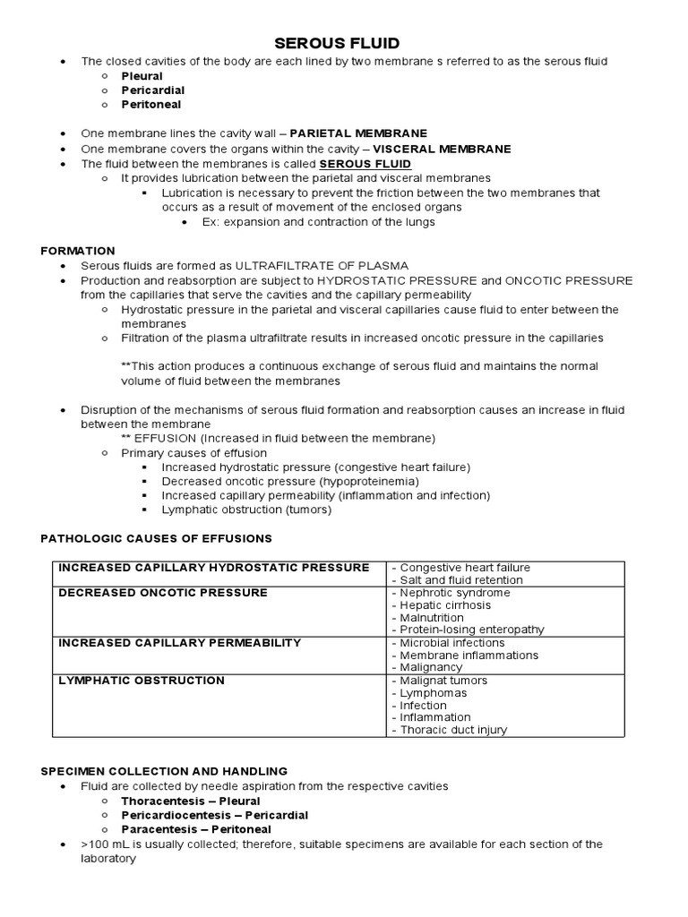 Serous Fluid: Formation | PDF | Clinical Medicine | Diseases And Disorders