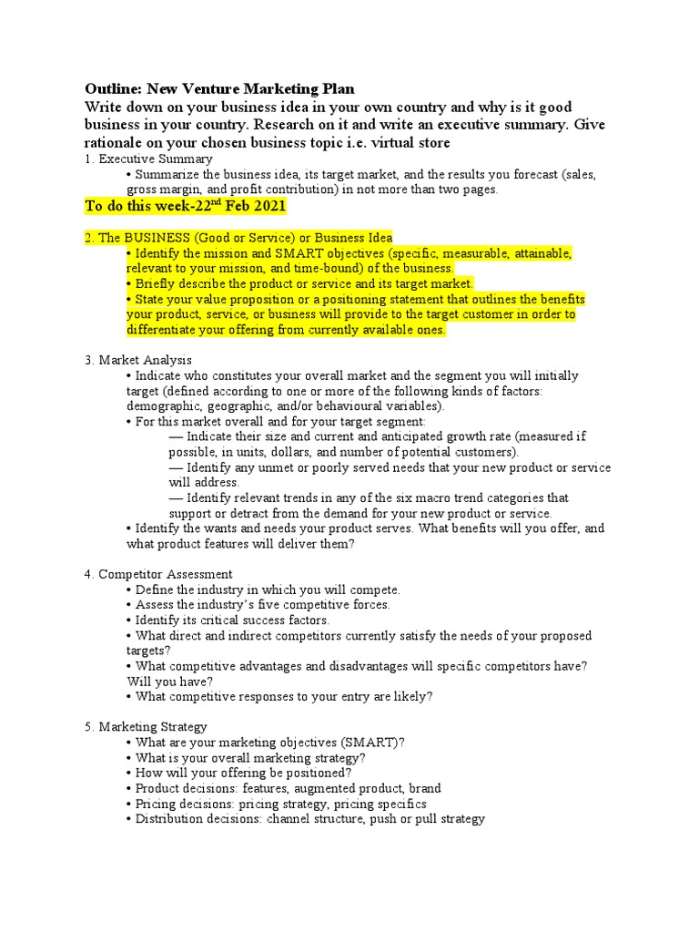 Outline - New Venture Marketing Plan | PDF | Direct Marketing | Marketing