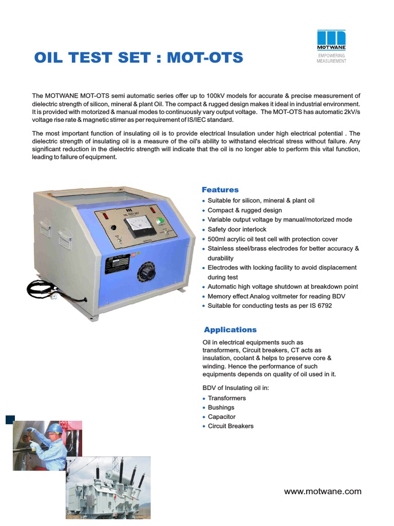 Oil Test Set: Mot-Ots: Features | PDF | Insulator (Electricity ...