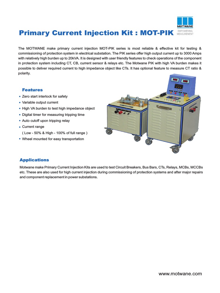 Primary Current Injection Kit: MOT-PIK: Features | PDF | Electrical ...