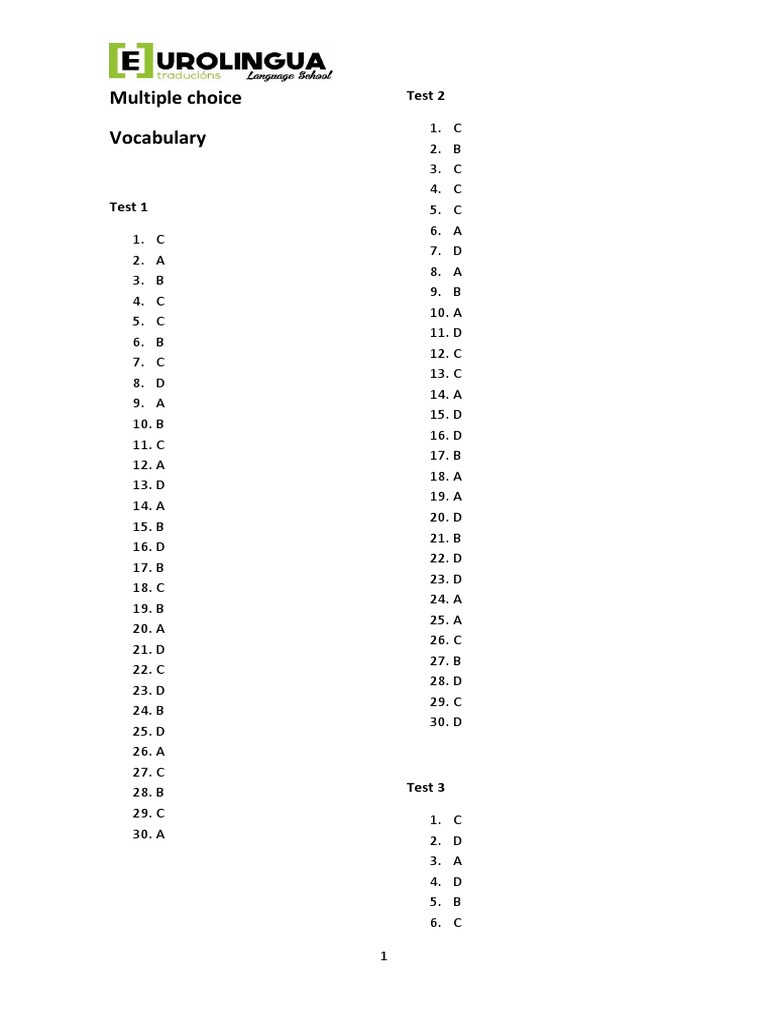 Multiple Choice Vocabulary: Test 2 | PDF
