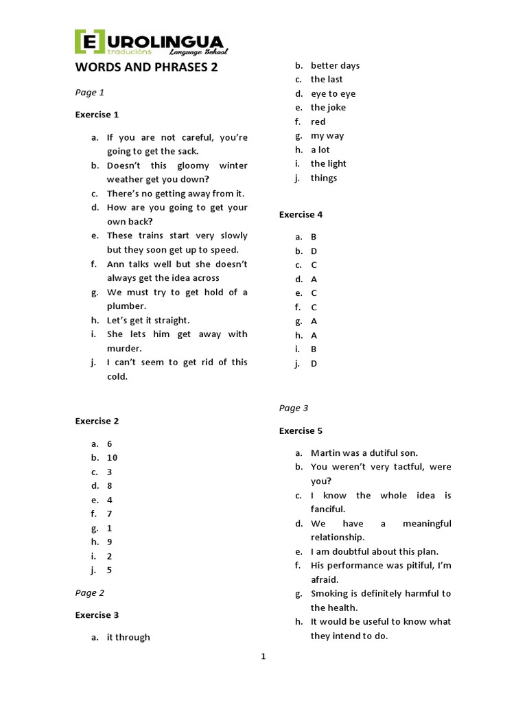 C1 - Words and Phrases 2 - Key | PDF