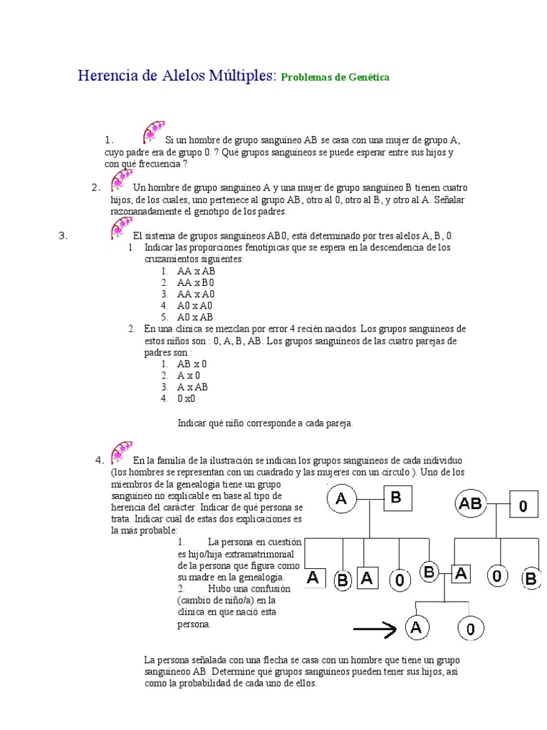 Ejercicios Herencia de Alelos Múltiples | Tipo de sangre | Herencia