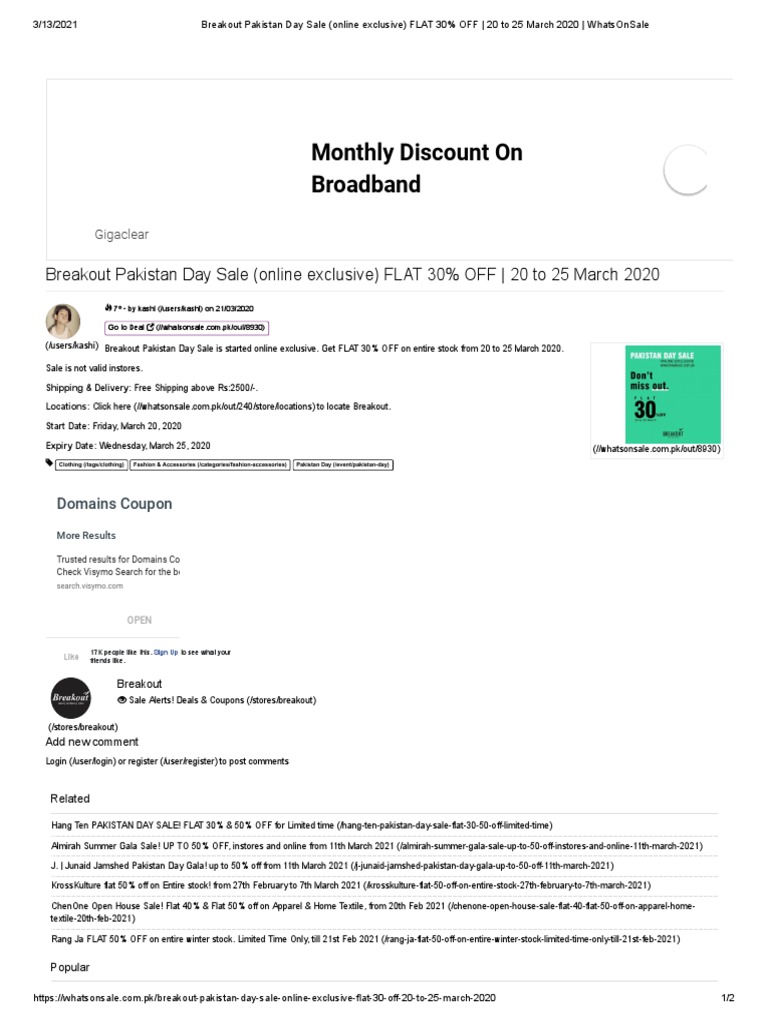 Breakout Pakistan Day Sale (Online Exclusive) FLAT 30% OFF - 20 To 25 ...