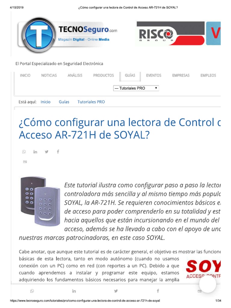 ¿Cómo Configurar Una Lectora de Control de Acceso AR-721H de SOYAL | PDF