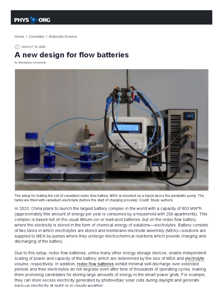 A New Design For Flow Batteries: Home / Chemistry / Materials Science ...