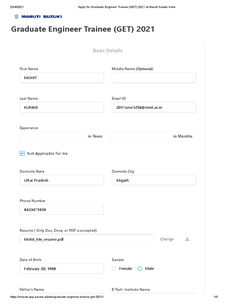 Apply For Graduate Engineer Trainee (GET) 2021 at Maruti Suzuki India ...