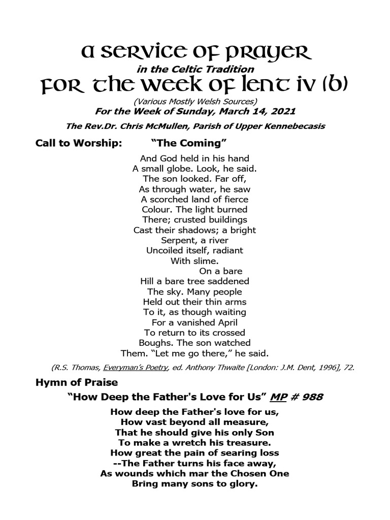 Celtic Prayer Week of March 14 Lent 4B Welsh | PDF | Lord's Prayer | Heaven