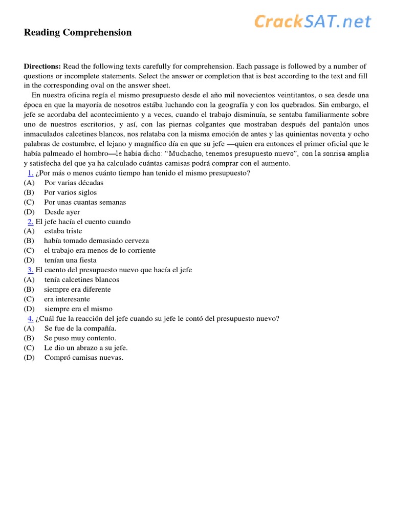 SAT2 - Spanish - Practice - Test - Reading Comprehension | PDF