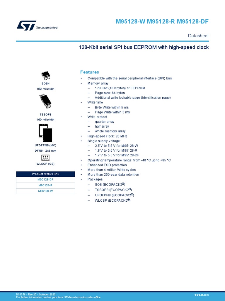 M95128-W M95128-R M95128-DF: 128-Kbit Serial SPI Bus EEPROM With High-Speed Clock | PDF | Input ...