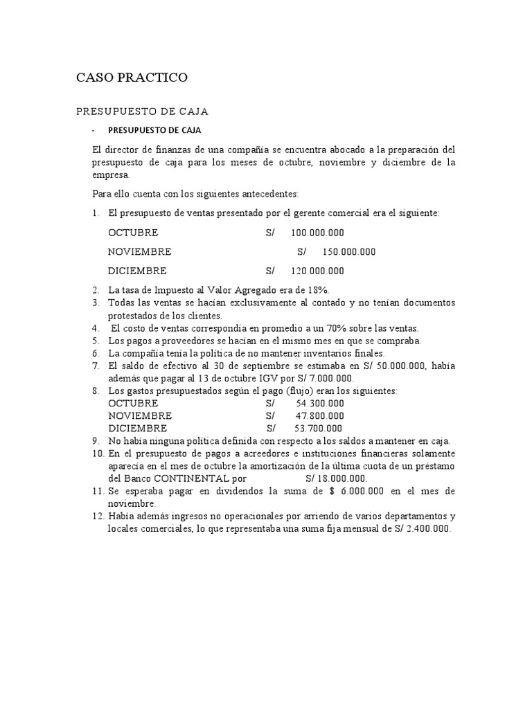 Caso Practico Presupuesto de Caja | PDF | Presupuesto | Presupuestos y Presupuestos