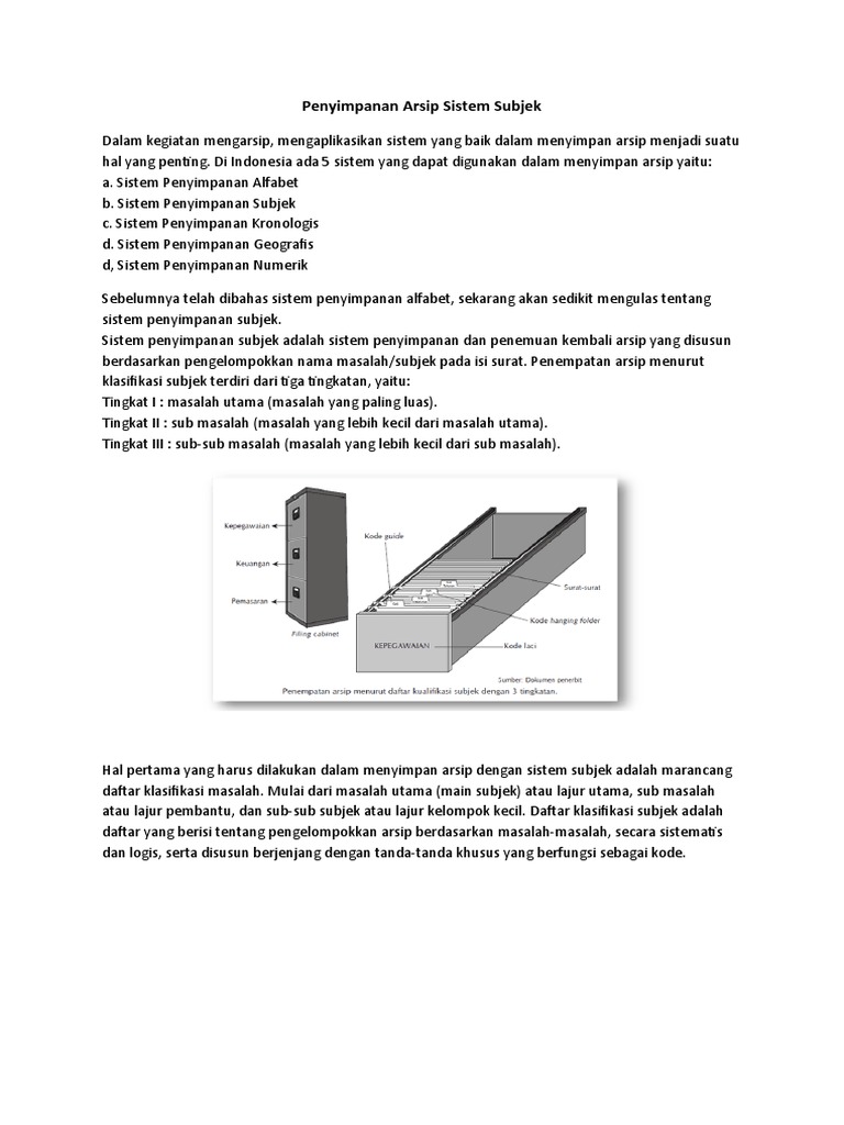 Penyimpanan Arsip Sistem Subjek, Tanggal, Wilayah | PDF