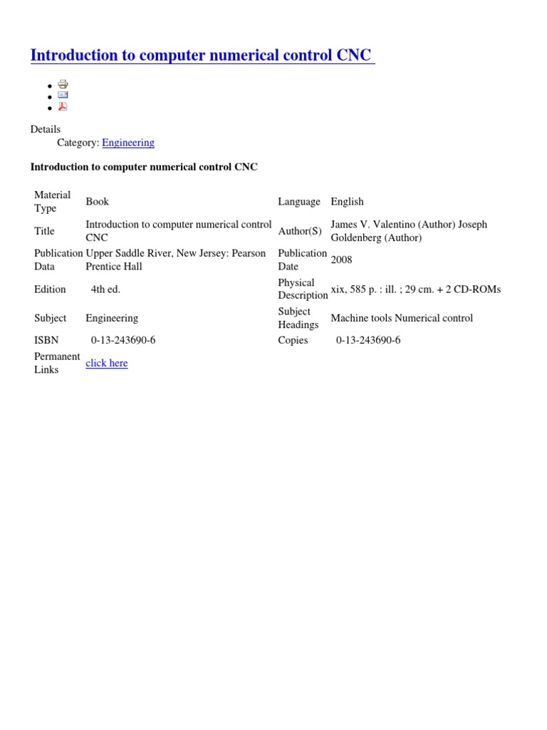 Introduction To Computer Numerical Control CNC: Engineering | PDF