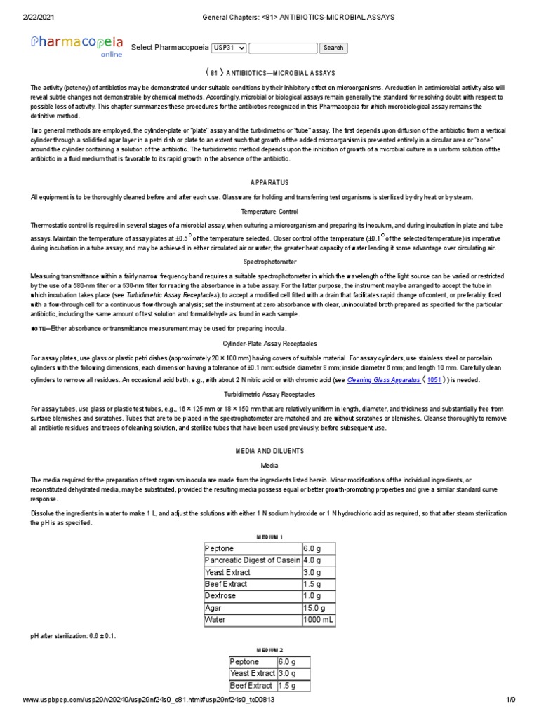Usp - Antibiotics-Microbial Assays | PDF | Buffer Solution | Chemical ...