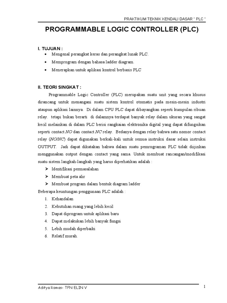 Programmable Logic Controller (PLC) : I. Tujuan | PDF