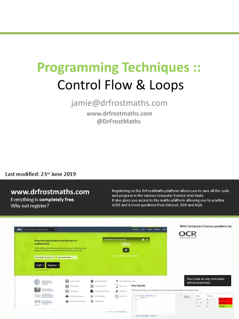 Programming Techniques Control Flow And Loops Pdf Control Flow Subroutine 