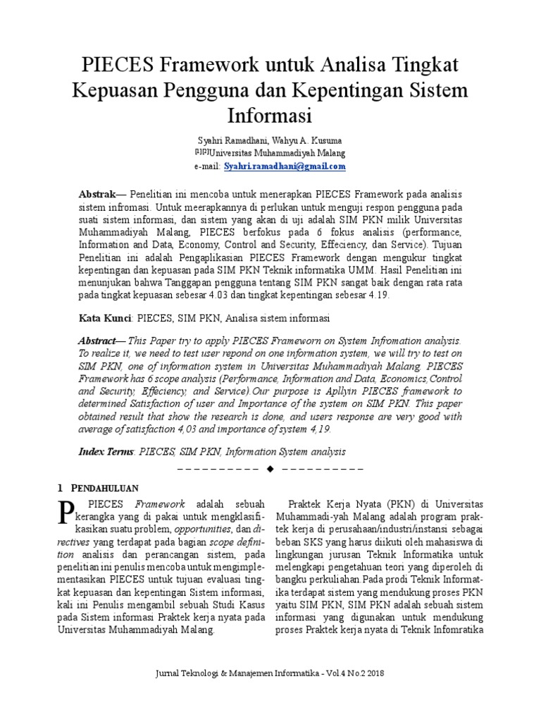 PIECES Framework Untuk Analisa Tingkat Kepuasan Pe | PDF