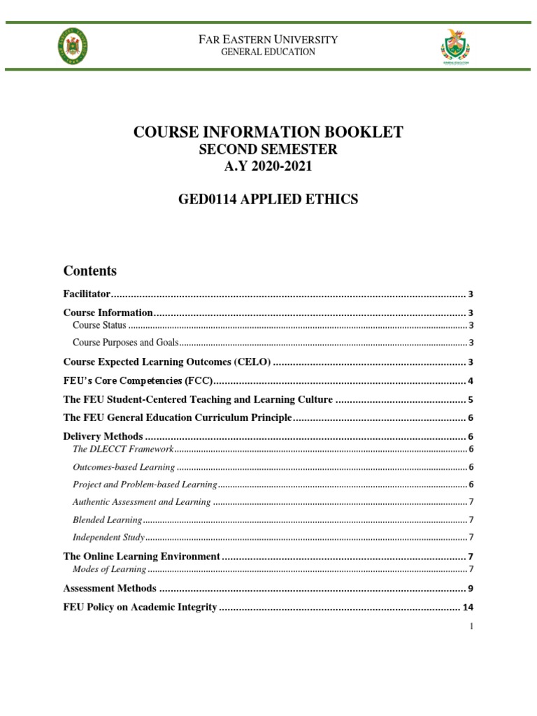 Course Information Booklet: Second Semester A.Y 2020-2021 Ged0114 ...